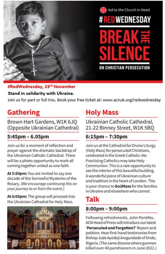 Red Wednesday 23rd November – Trio of Events at the Ukrainian Cathedral ...